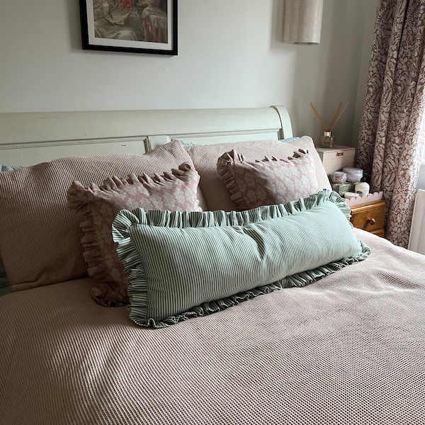 Extra Large Ruffled Lumbar Cushion Cover Striped Frilled Pillow Red ...