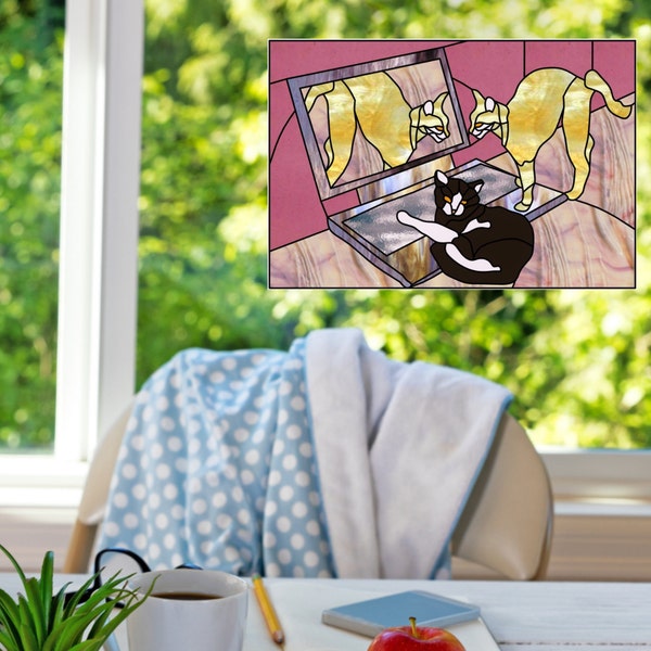 Stained Glass, Mosaic, or Quilt Pattern, Cats Share a Bed, Digital ...