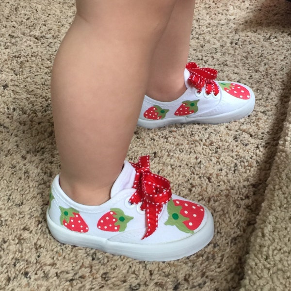 Strawberry Shoes, Berry Sweet Birthday Sneakers Hand Painted for Baby ...