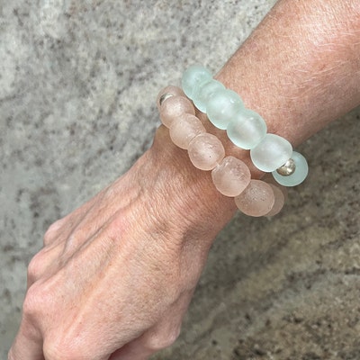 Beachy Neutral Bracelet Stack Sandy Taupe Sea Glass, Gold, White and ...