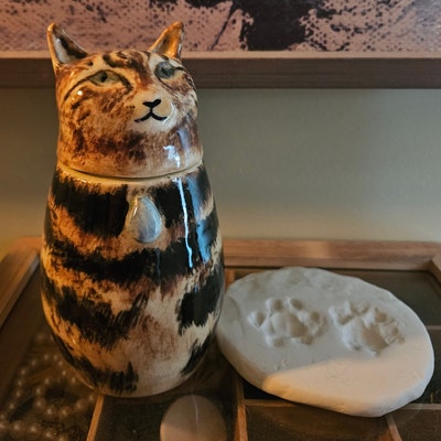 Handmade Ceramic Cat Urn Hand-painted Kitty Memorial Personalized Pet ...
