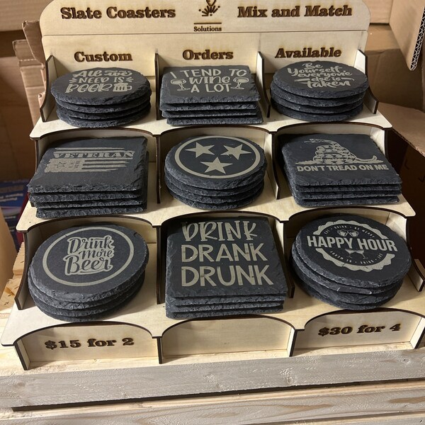 9 Pocket Retail Coaster Counter Display Stand, 4x4 Inch Pockets - Laser ...