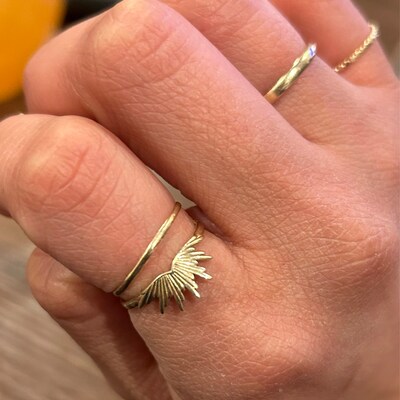14k Solid Gold Sunburst Ring, Gold Sunbeam Ring, Sunshine Ring, Rising Sun Ring, Christmas Gifts ...