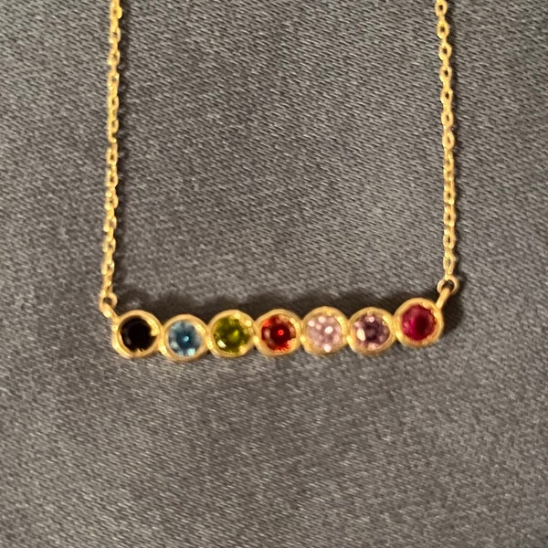 14k Solid Gold Family Birthstone Necklace , Gold Children Birthstone ...