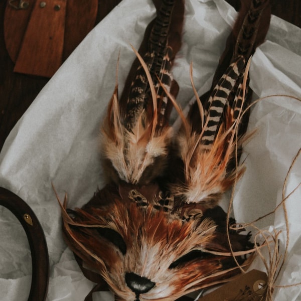 Luxury White Jackalope Mask, Adult Rabbit Mask, Feather Animal Mask ...