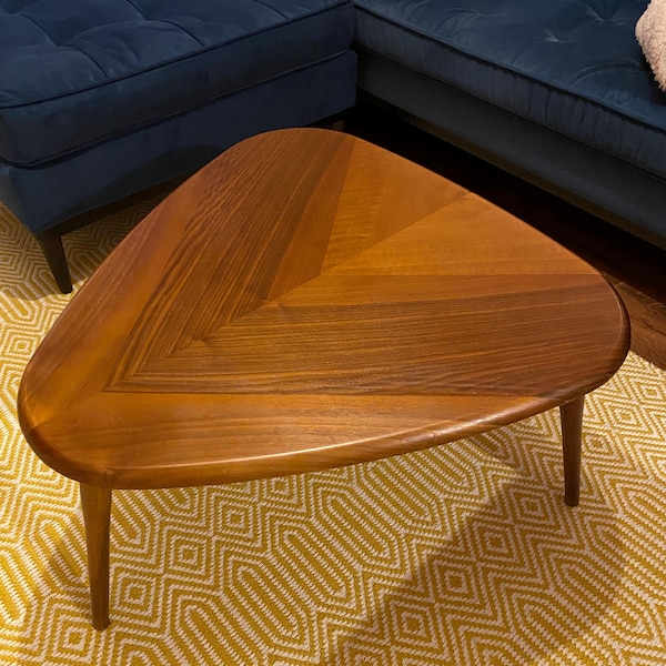Triangle Wood Coffee Table Walnut Center Table - Teak Coffee Table Mid ...