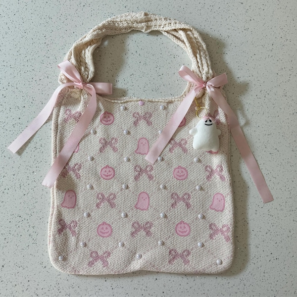 Pink Bow Crochet Shoulder Tote Bag - Etsy