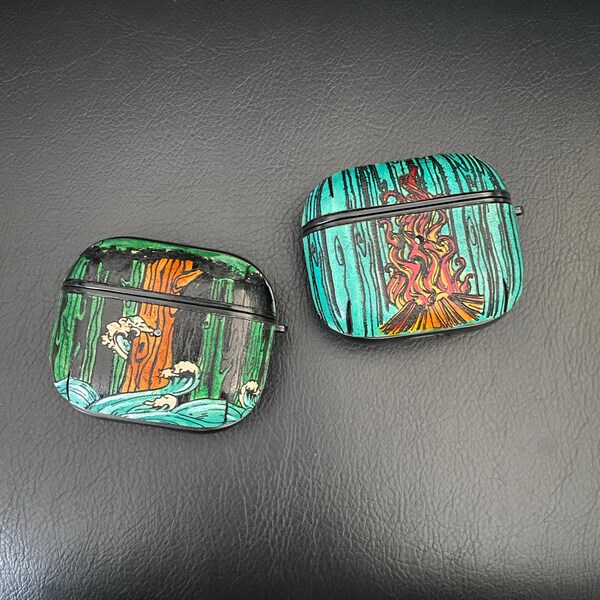 Hand-drawn Design for Airpods 1, 2, 3 Pro Case Leather Airpods Case ...