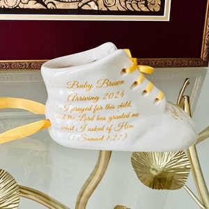 1 Personalized Antique White Ceramic Baby Shoe Bootie Keepsake Newborn ...