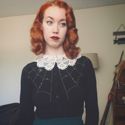 Spider Web Cardigan Size S,M,L,XL,2XL,3XL Sweater in Black Vintage ...