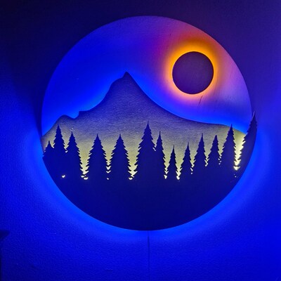 Mountains Wood Wall Art With Led, Mountan Neon Sign, Mountain Led Sign ...