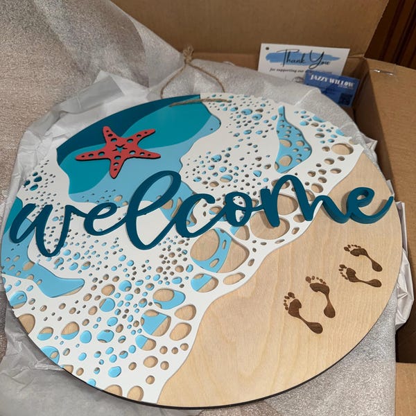 Ocean Waves Round Welcome Sign, Beach Theme, Coastal Decor, Nautical ...