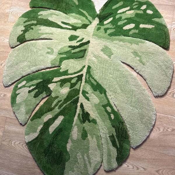Green Monstera Moss Rug,white Monstera Carpet,green Leaves Living Room ...