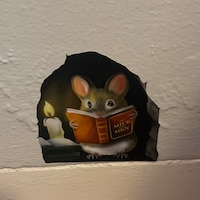 3D Mouse Reading Book in Mouse Hole Library Wall Decal Sticker ...