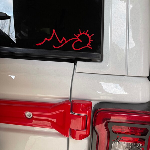 Wave Mountain Sun Hand Drawn Vinyl Decal | Hand Drawn Wave Decal | Wave ...