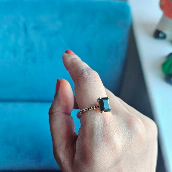 Black Onyx Ring-emerald Cut Black Onyx Ring-sterling Silver Ring-rose Gold Ring-statement Ring ...
