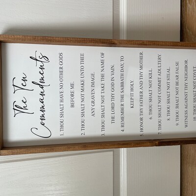The Ten Commandments Sign, Religious Wall Decor, Framed Wood Sign ...