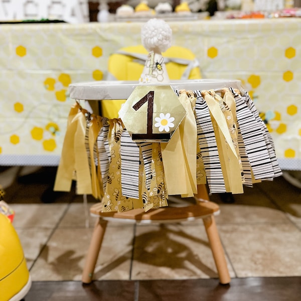 Bee Birthday Hat, Floral Bee Party Hat, Pom Pom Party Hat, 1st Bee-day ...