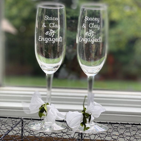 Just Engaged Personalized Champagne Glasses - Custom Engraved ...