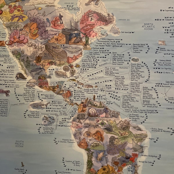 Dive Map World Map Poster for Divers Awesome Map Scuba Diving Gift/art ...