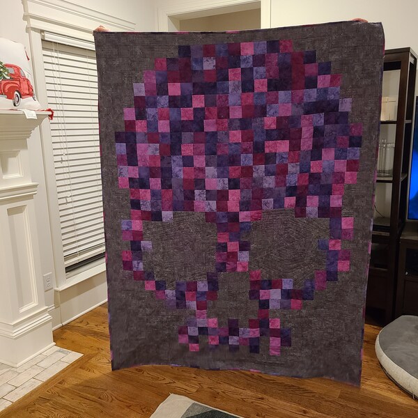 Pixel Skull Quilt Pattern, Charm Square Quilt, Scrap Buster Quilt Pattern, Modern Quilt Pattern ...