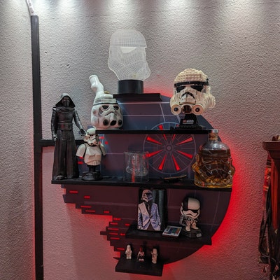 Death Star Display Shelf, LED Lighted Sign, Death Star Wars Wall Decor ...