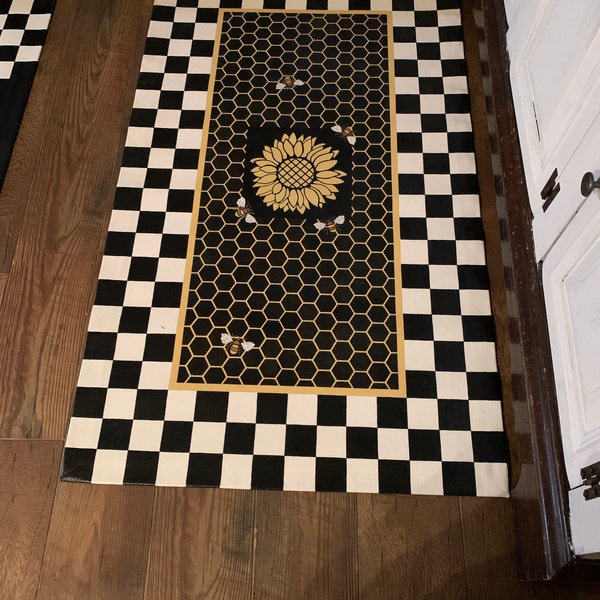 Floor Cloth, Painted Rug, Handmade Canvas Rug, Diamond Rug, Hand ...