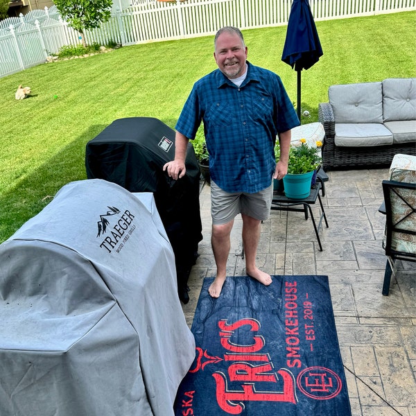 Personalized BBQ Grill Mat: Dad's Smoker Rug, Backyard Barbecue Decor ...