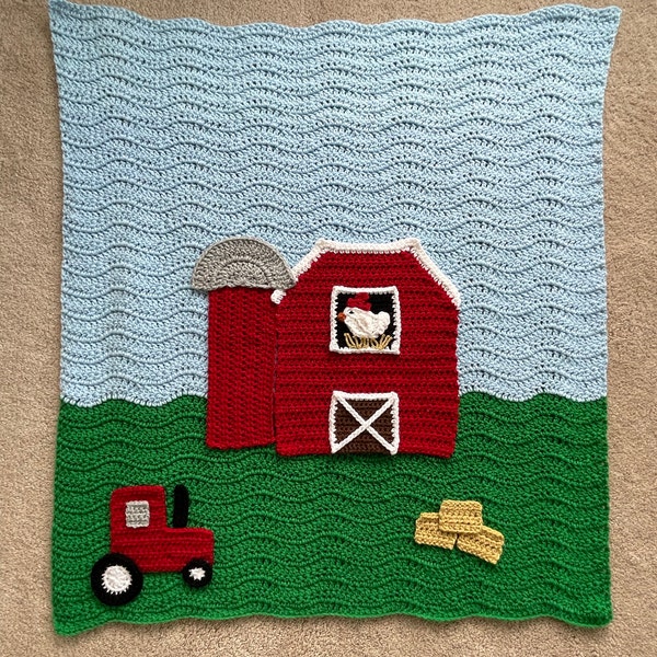 CROCHET PATTERN - Red Barn Farm Crochet Blanket Throw - PATTERN - Etsy