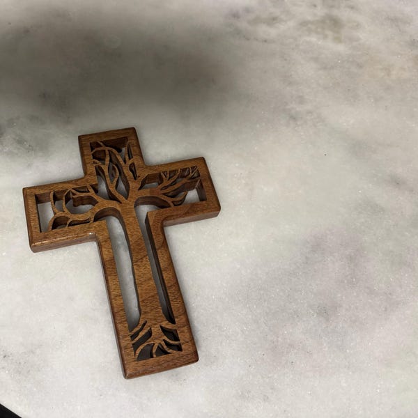 Handmade Tree of Life Cross: Walnut or Cherry Wood, Wall or Table Decor ...