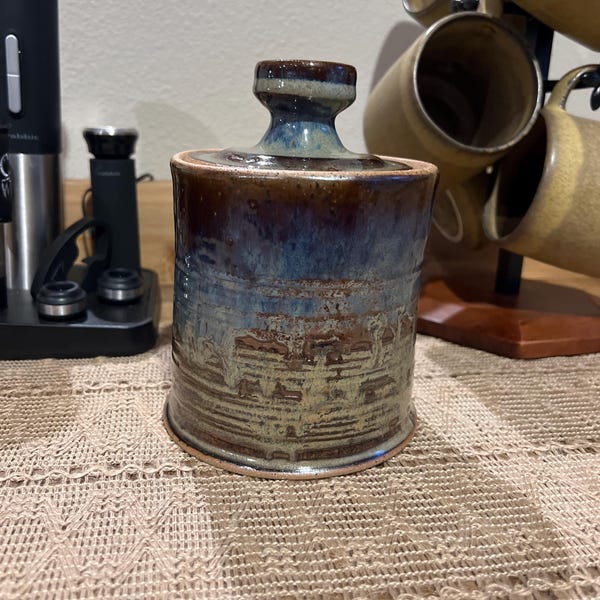 One of a Kind Jar With Lid Two Toned Green Handmade Pottery Lidded Jar ...