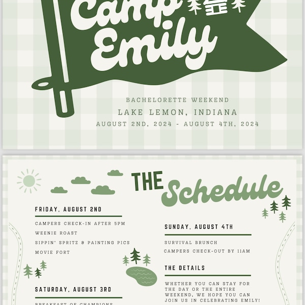 Camp Bachelorette Itinerary Template: Camping Parent Trap Bach Theme ...