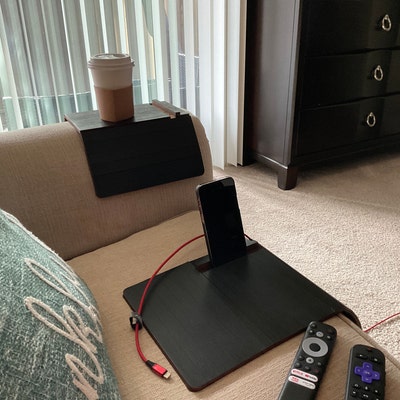 THE ORIGINAL ONE Wood Flexible Sofa Arm Table With Phone and Tablet ...