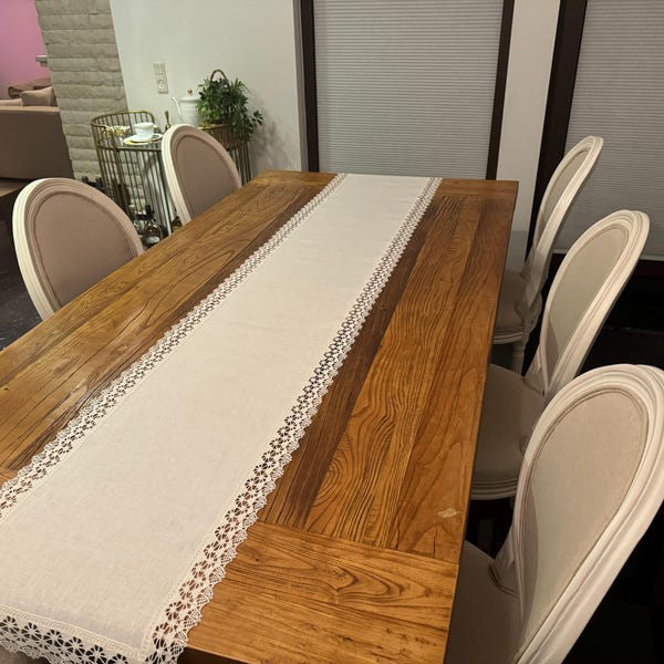 Oval Linen Lace Doily Small Table Runner off White Dresser Scarf Modern ...