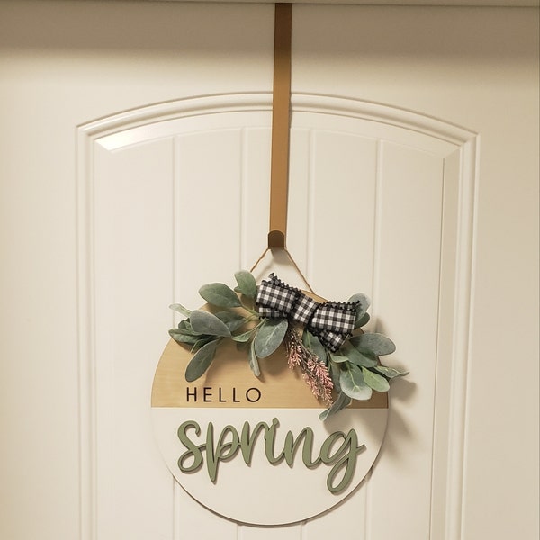 Hello Spring Door Sign, Front Door Hanging, Door Wreath, Color Dip ...