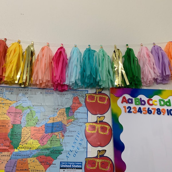 Rainbow Tassel Garland, Rainbow Banner, Home Office Decor, Dorm Decor ...