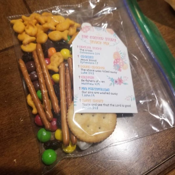 The Easter Story Snack Mix Printable Tag and Bag Topper, Easter Basket ...