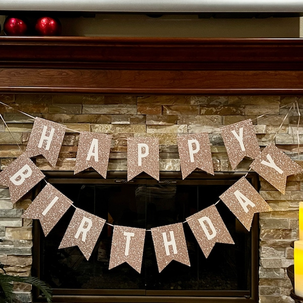 Pre-strung Happy Birthday Banner | Rose Gold Banner on 6 Ft String ...