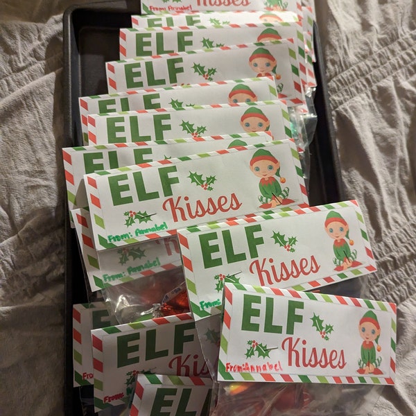 ELF Kisses Treat Bag Christmas Toppers, Printable Christmas Toppers ...
