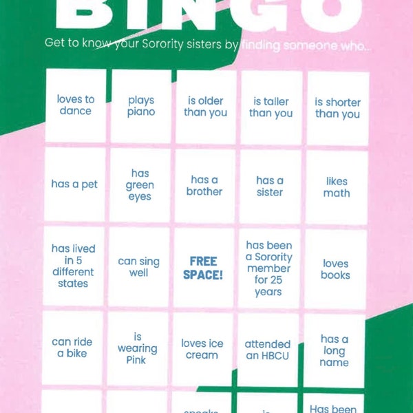 Pretty Girl Bingo (24 Cards), Sorority Games, Pretty Girl, Sorority ...