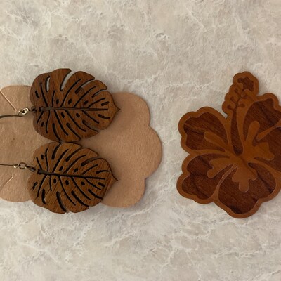 Large Lotus Flower Chain Hawaiian Koa Wood Earring Yoga Meditation Gift ...