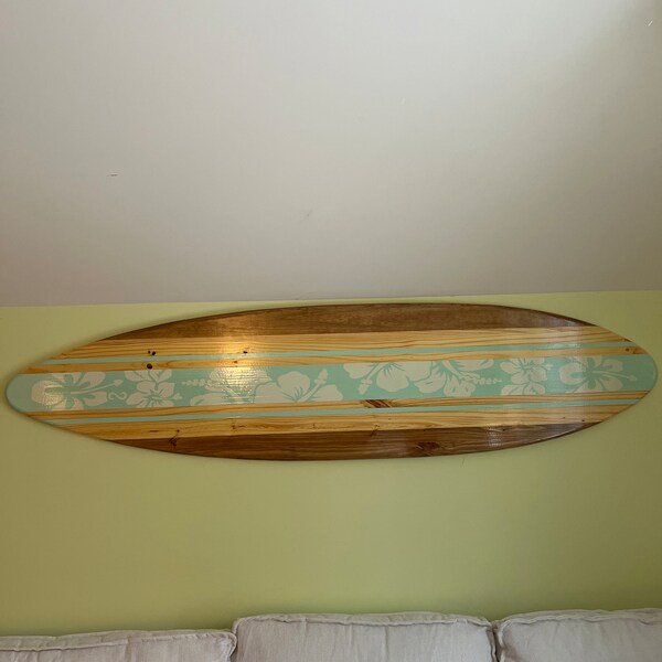 Coastal Coral Pastel Surfboard Wood Wall Art & Decor Customizable ...