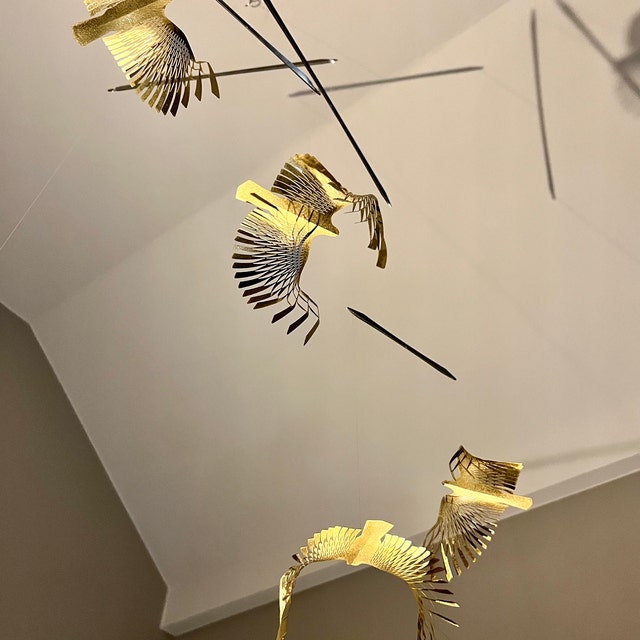 Large Bird Mobile, 8 Piece Flock of Birds Brass Mobile Large Bird Mobile, 8 Piece Flock of Birds Brass Mobile