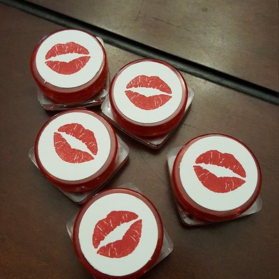Kissy Lip Valentine Stickers 1 Inch Round, Red, Handmade, Smooch, Set ...