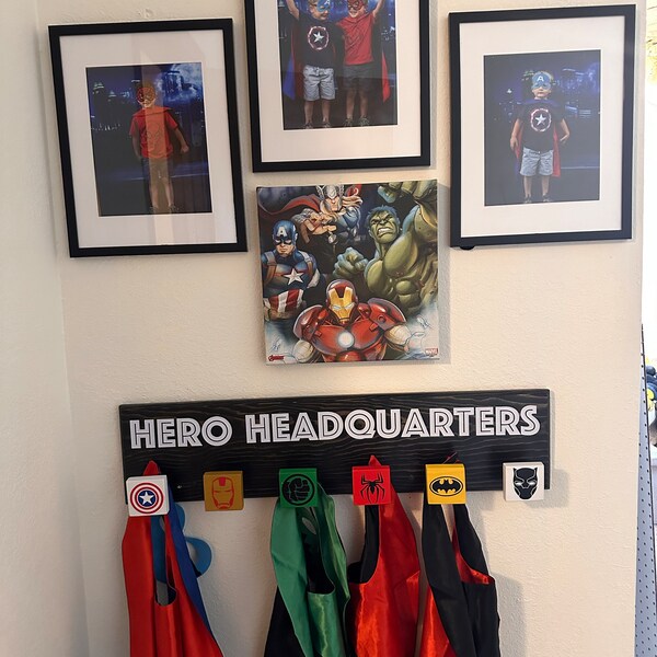 HERO HEADQUARTERS Wall Hooks | Super Hero Costume Holder | Backpack ...