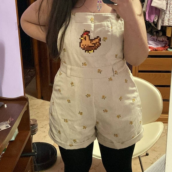 Chicken Stardew Valley Floral Overalls Pants / Embroidery Overalls ...