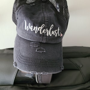 Wanderlust Hat Distressed Baseball Cap OR Ponytail Hat Vintage Dad Hat ...