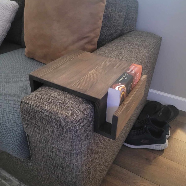 Couch Arm Rest Table With Magazine Stand, Modern Wood Armrest Table ...