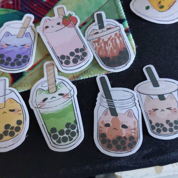 Boba Cat Sticker Set | Cute Cat Sticker Waterproof Durable Stickers ...