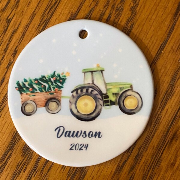 Green Tractor Ornament, Tractor Trailer Christmas Tree, Boys Christmas ...